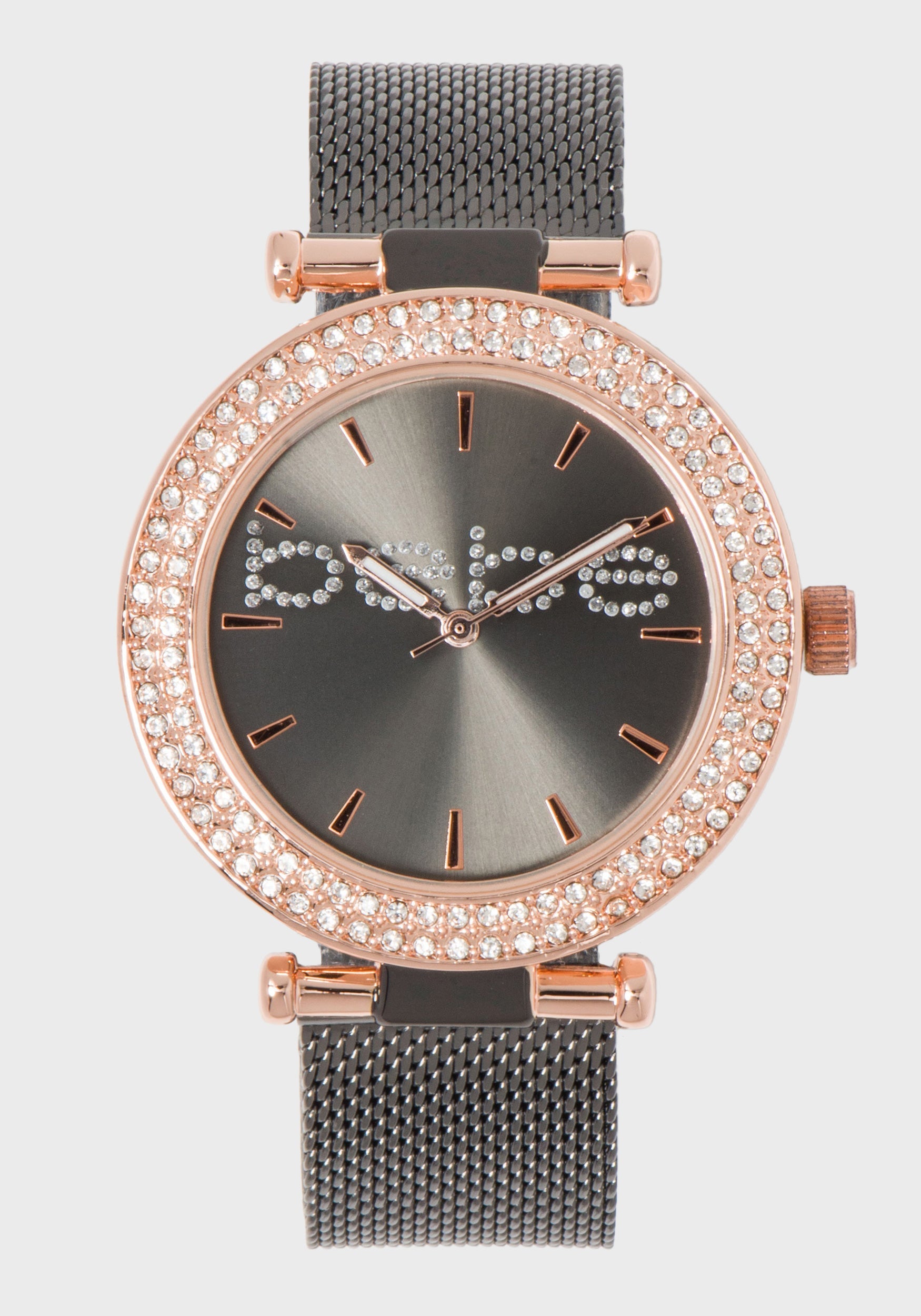 Black & Rose Gold Crystal Logo Watch Set | bebe