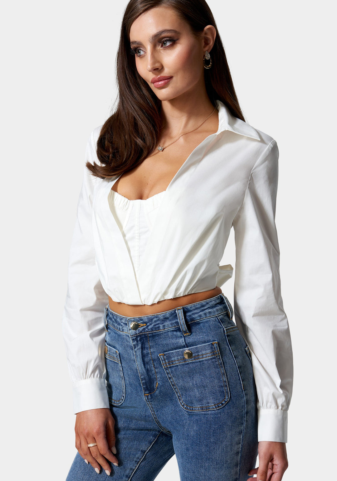 Poplin Fooler Bustier Tie Back Top | bebe