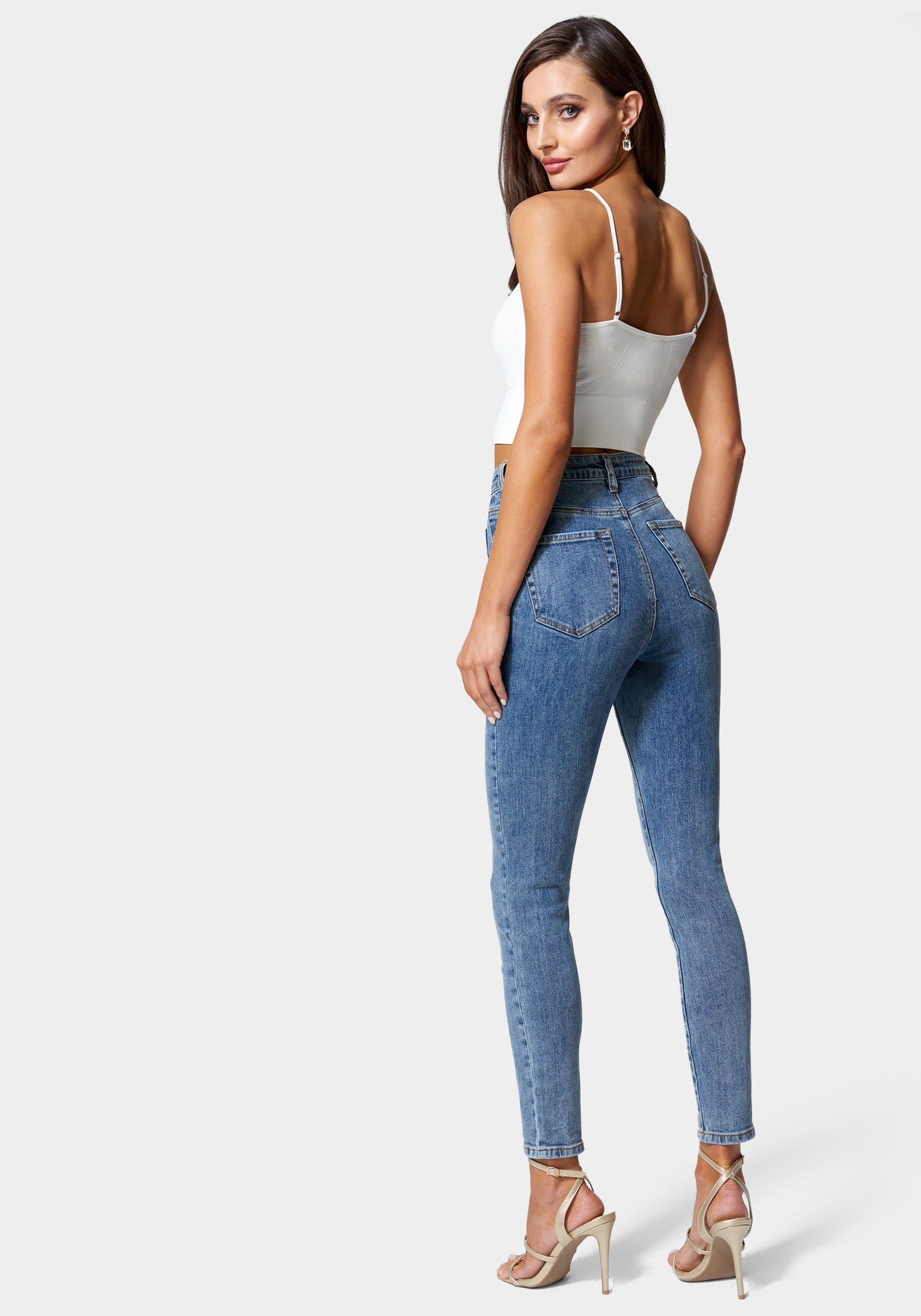 High Waist Patch Pocket Skinny Leg Jeans | bebe