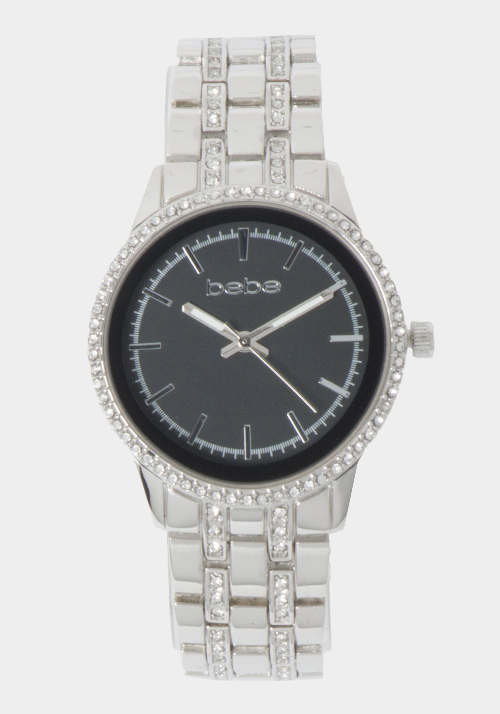 Glossy Black Dial Crystal Bezel Watch – bebe