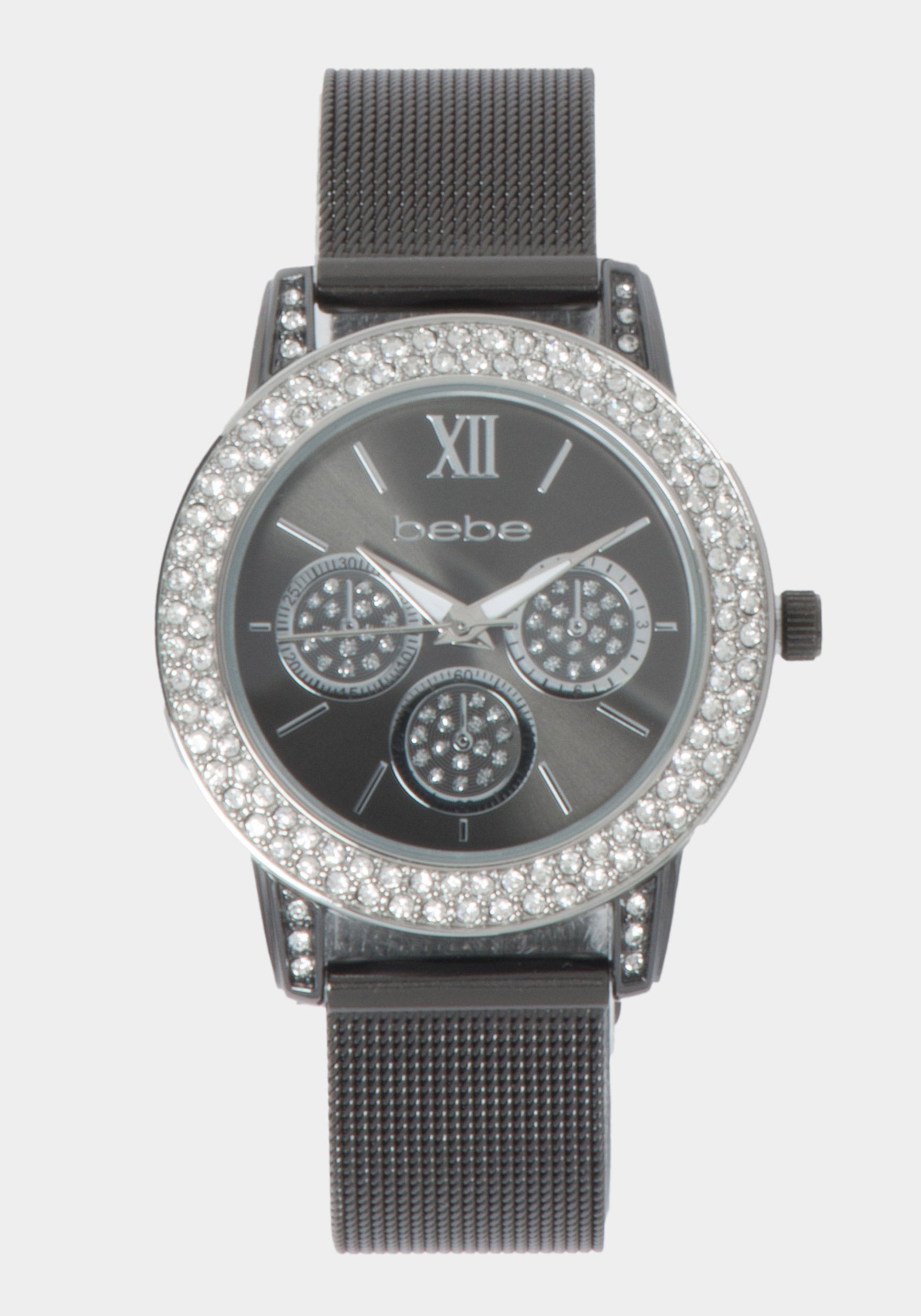 Glossy Gun Metal Dial Crystal Bezel Watch – bebe