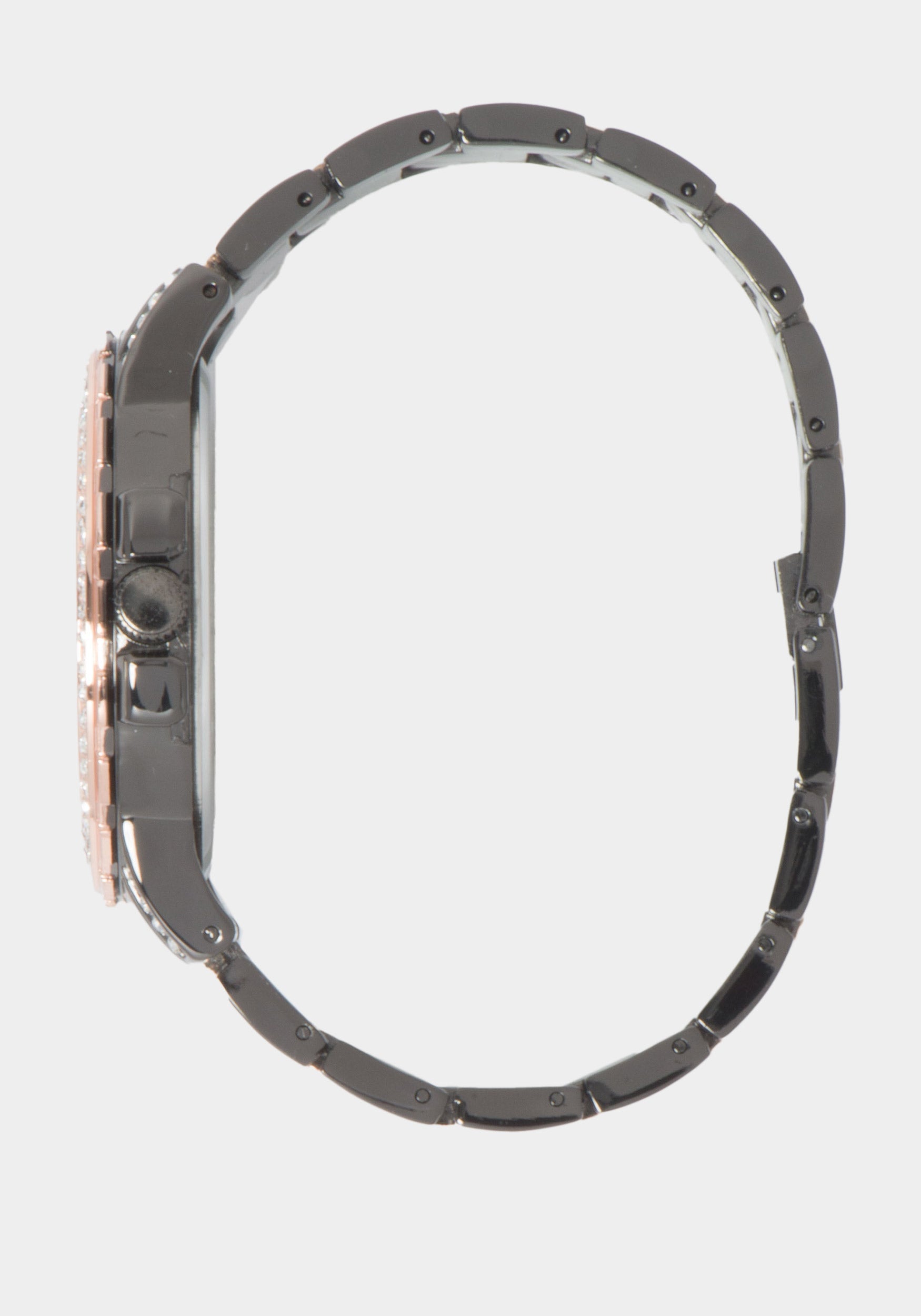 Glossy Gun Metal Dial Crystal Bezel Watch | bebe