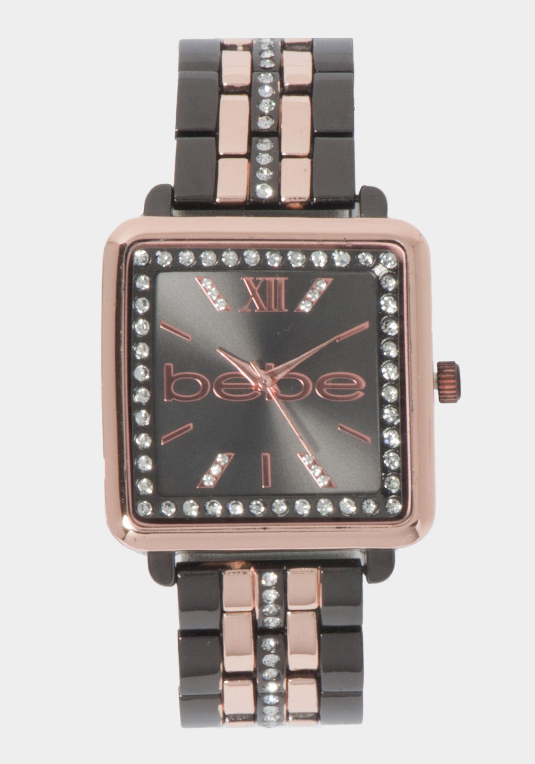 Gun Metal Smooth Dial Crystal Bezel Watch – bebe